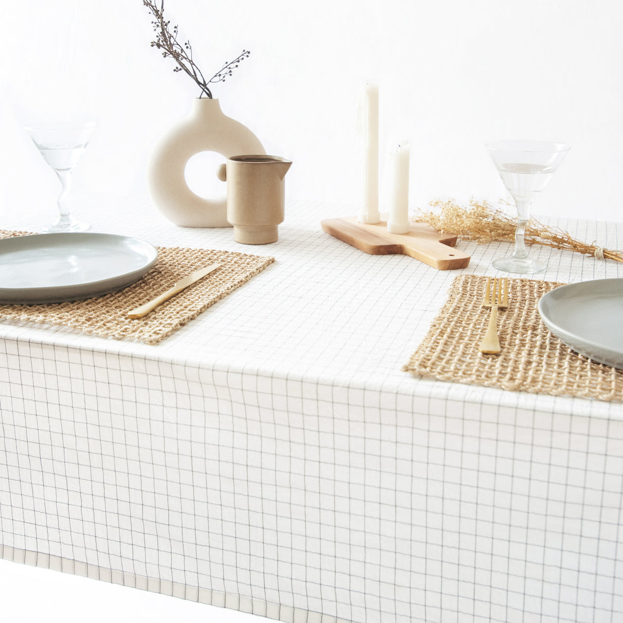 Guaria Tablecloth - Charcoal Grid | Monday Moose